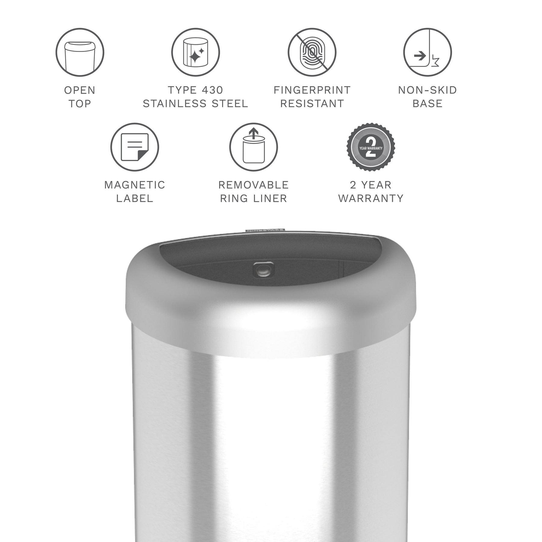 21 Gallon Open Tap Trash Can | T430 Stainless Steel | Fingerprint Resi ...