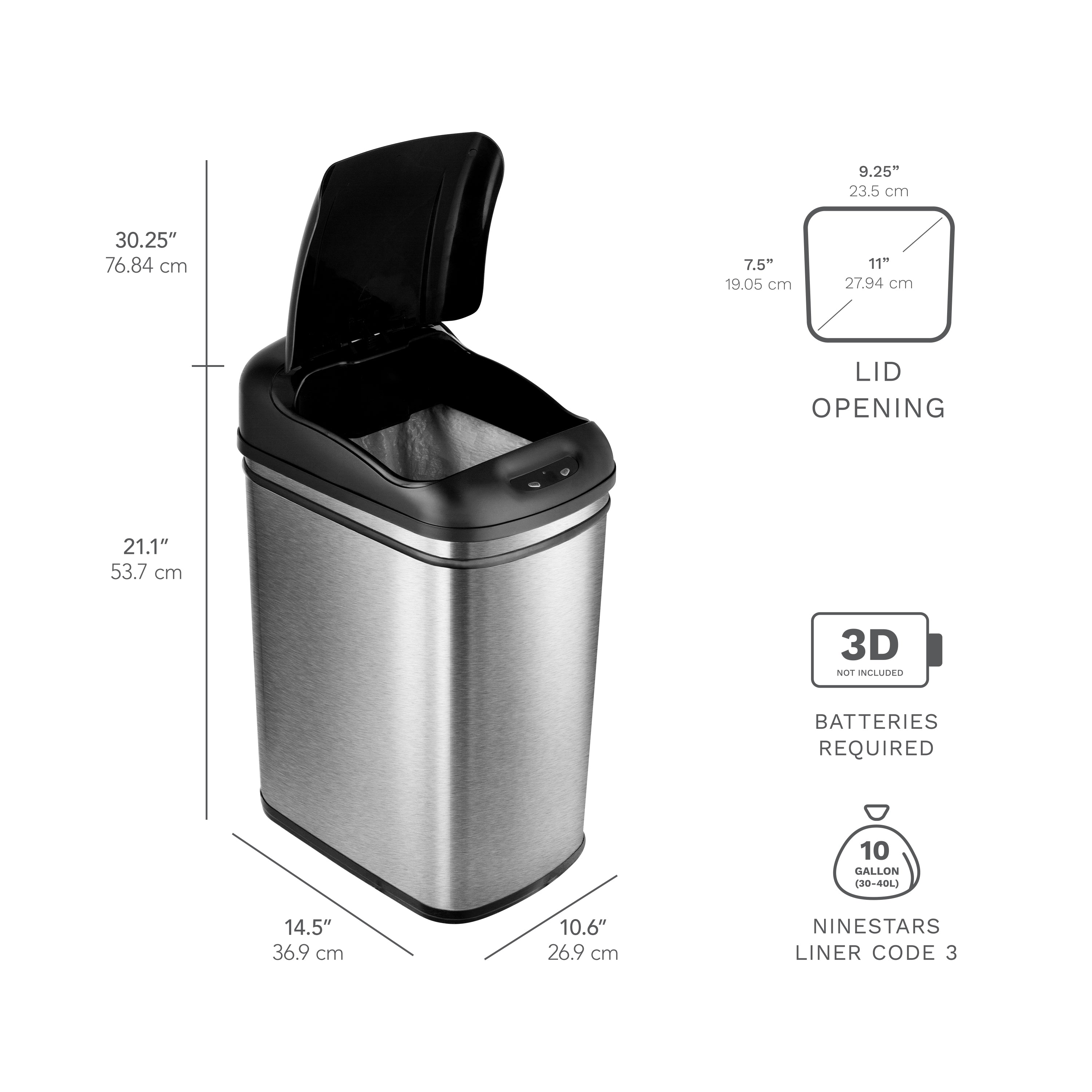 Nine Stars |Motion Sensor Trash Cans Step-On Open Top Touchless Bins