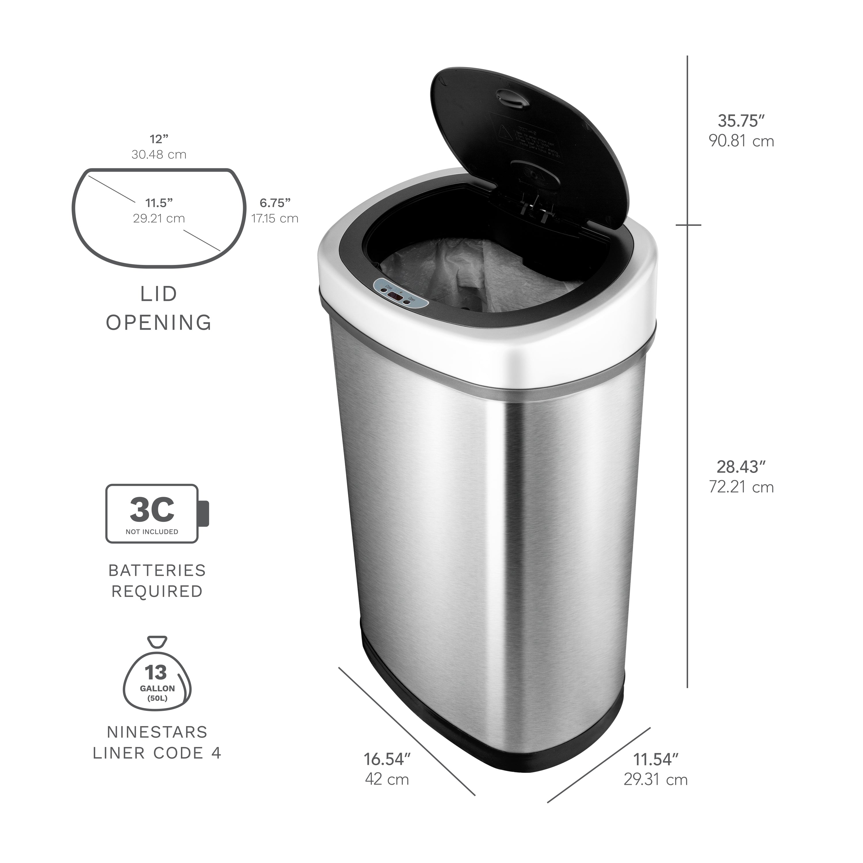 Nine Stars |Motion Sensor Trash Cans Step-On Open Top Touchless Bins