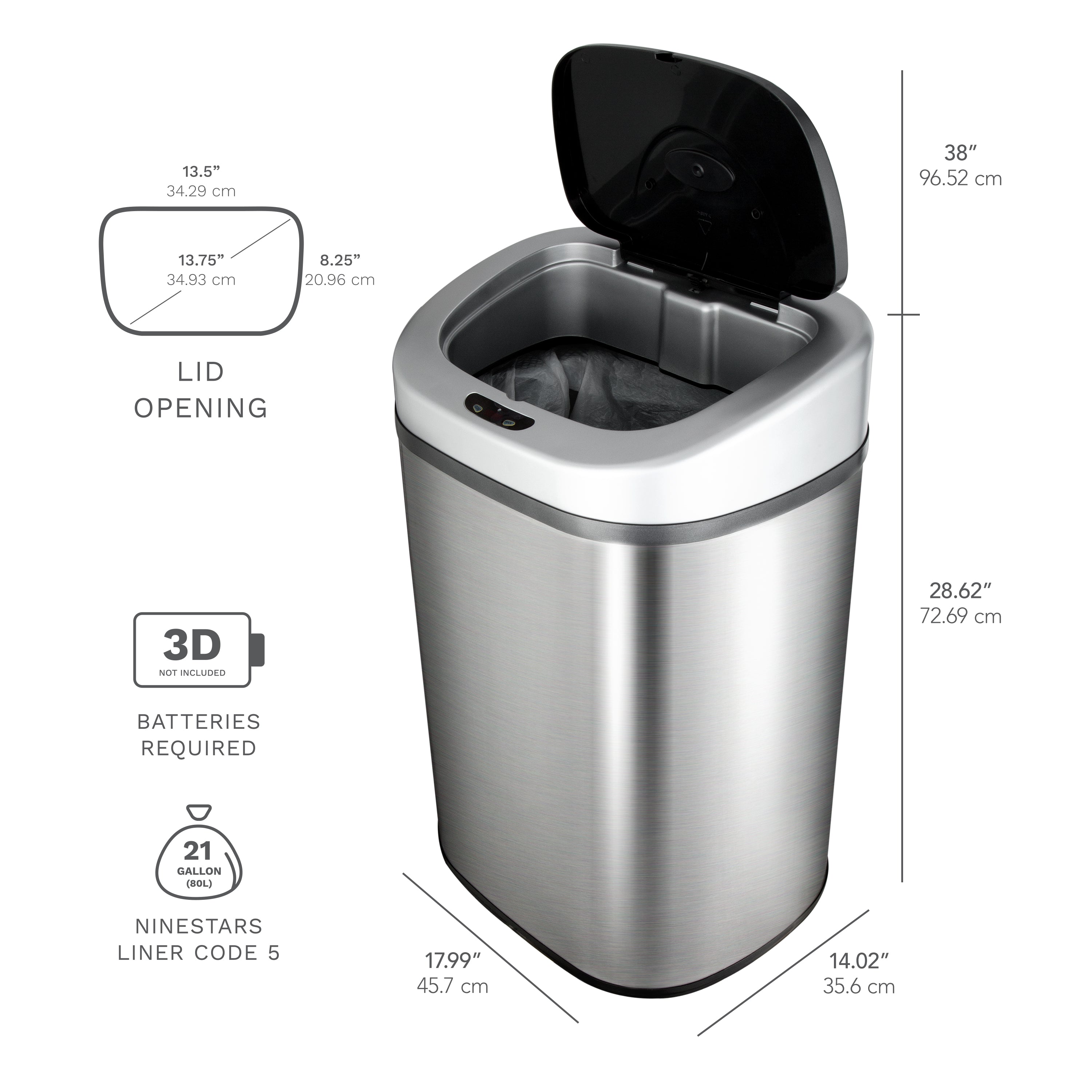 Nine Stars |Motion Sensor Trash Cans Step-On Open Top Touchless Bins