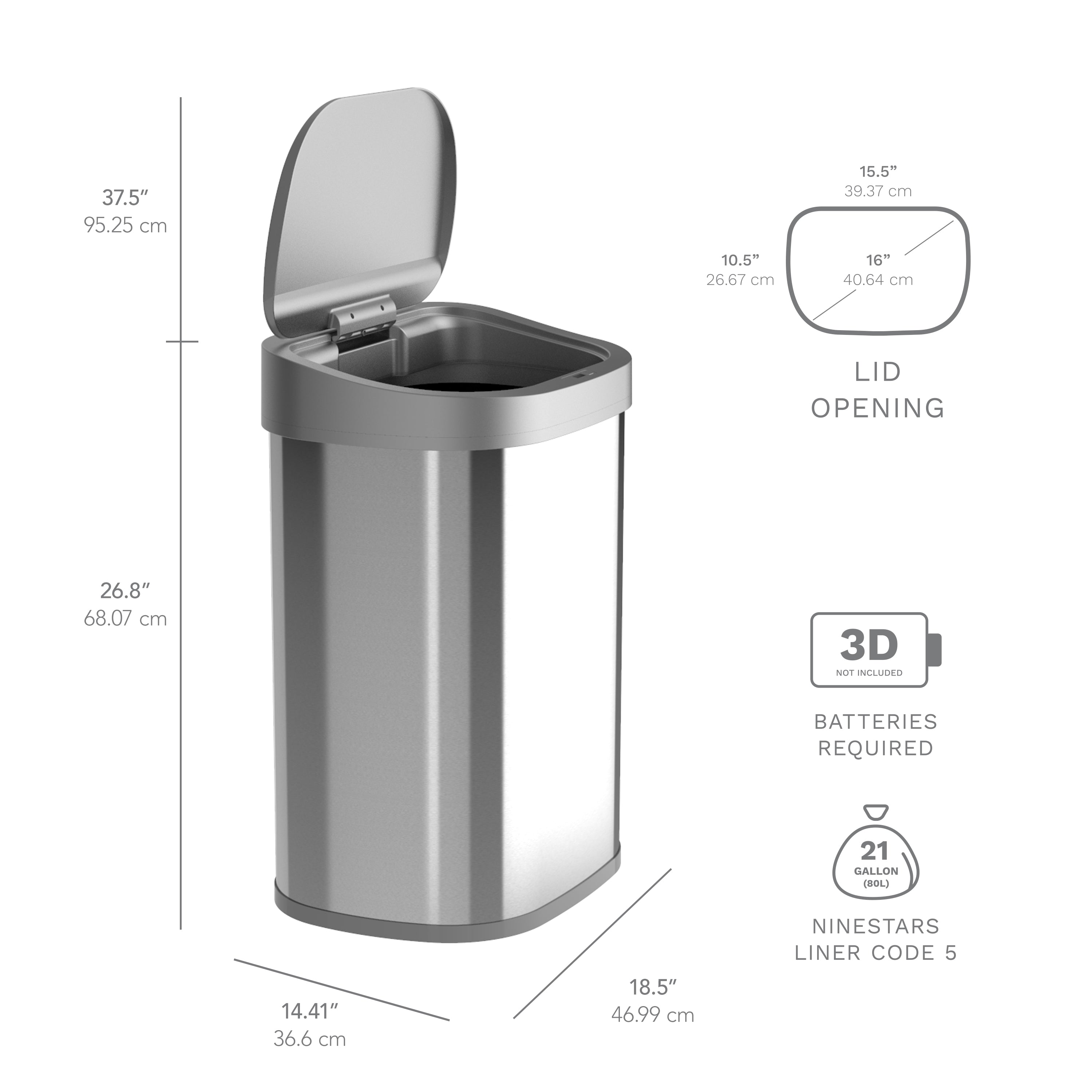 Nine Stars |Motion Sensor Trash Cans Step-On Open Top Touchless Bins